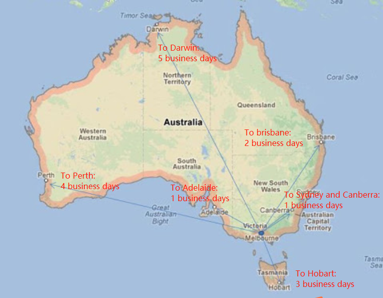 Transit time for major cities – Utea Australia Retail